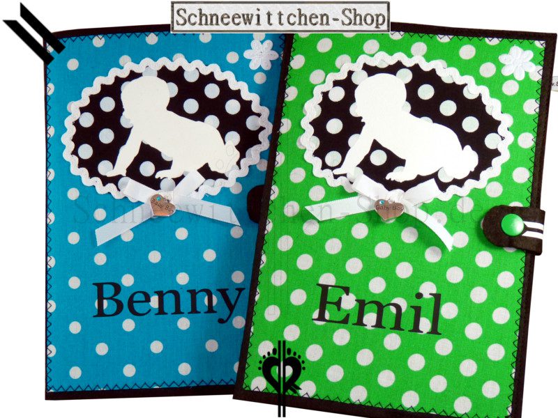 U-Hefthülle mit Baby | grün | Mit Wunschnamen und Geburtsdatum